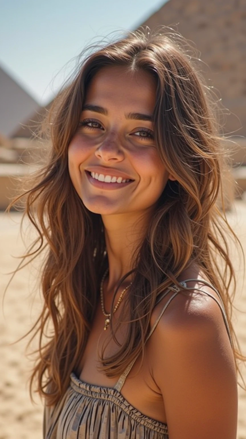 Real human photo. Positive minded gorgeous egypt girl natural smiling face with - SeaArt AI