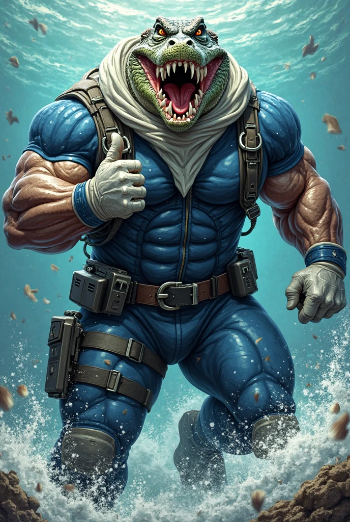 (A rugged beefy extremely muscular bulky snarling crocodile man - SeaArt AI