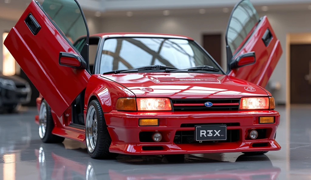 3D render of a heavily modified 1987 Subaru RX )in(red )colour - SeaArt AI