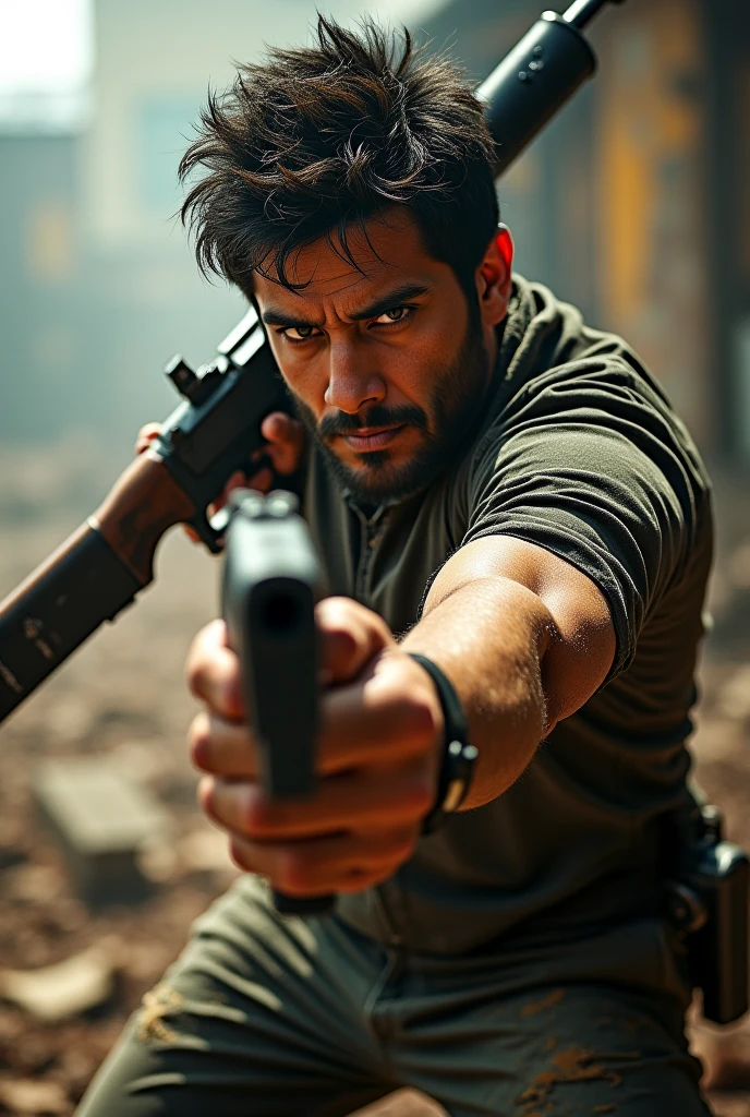 Indian actor walking in action scene holding gun and machette hd action ...