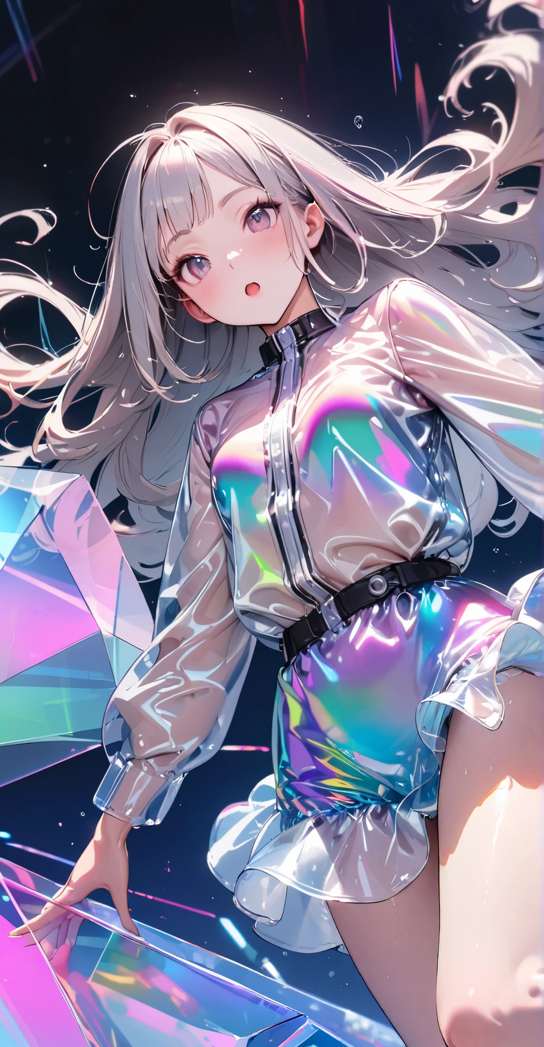 Anime girl in a shiny outfit with a large umbrella - SeaArt AI