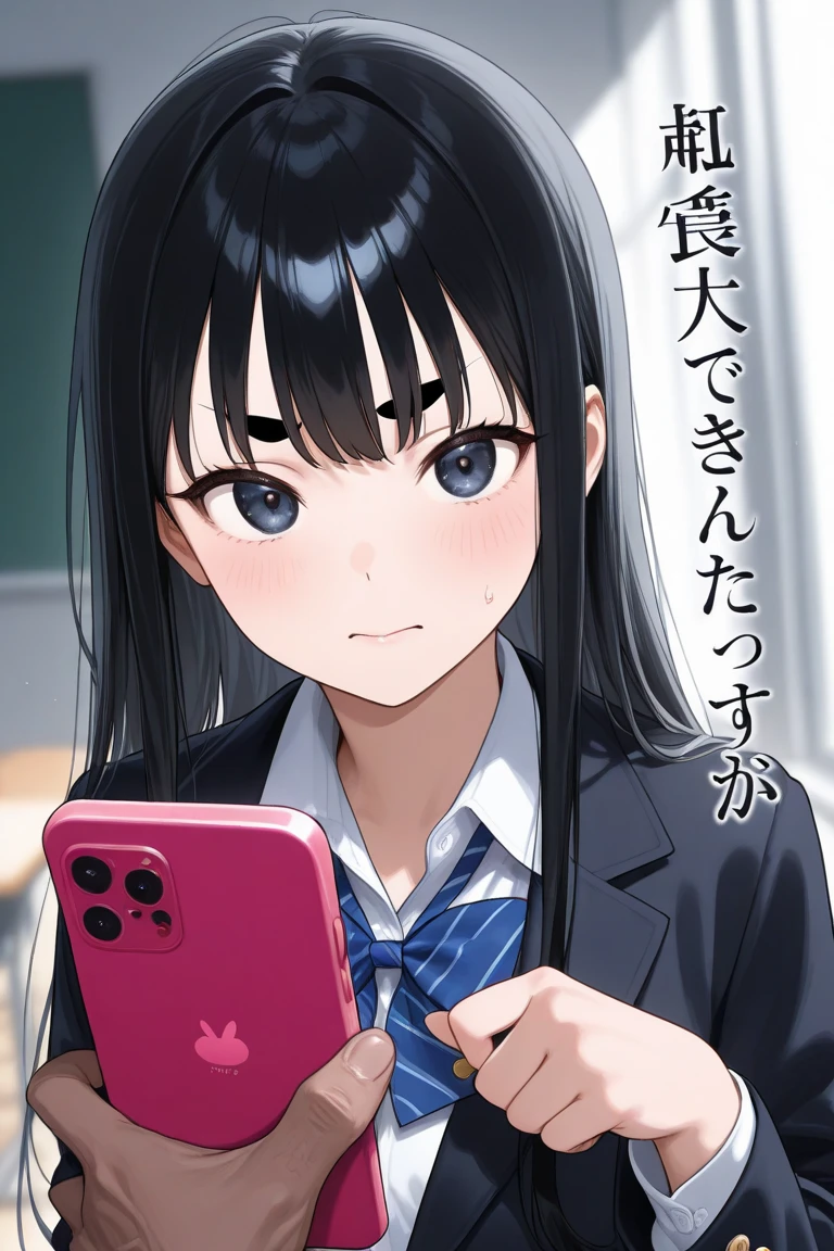 Long black hair、school uniform、blazers、cover、scrunch your eyebrows ...