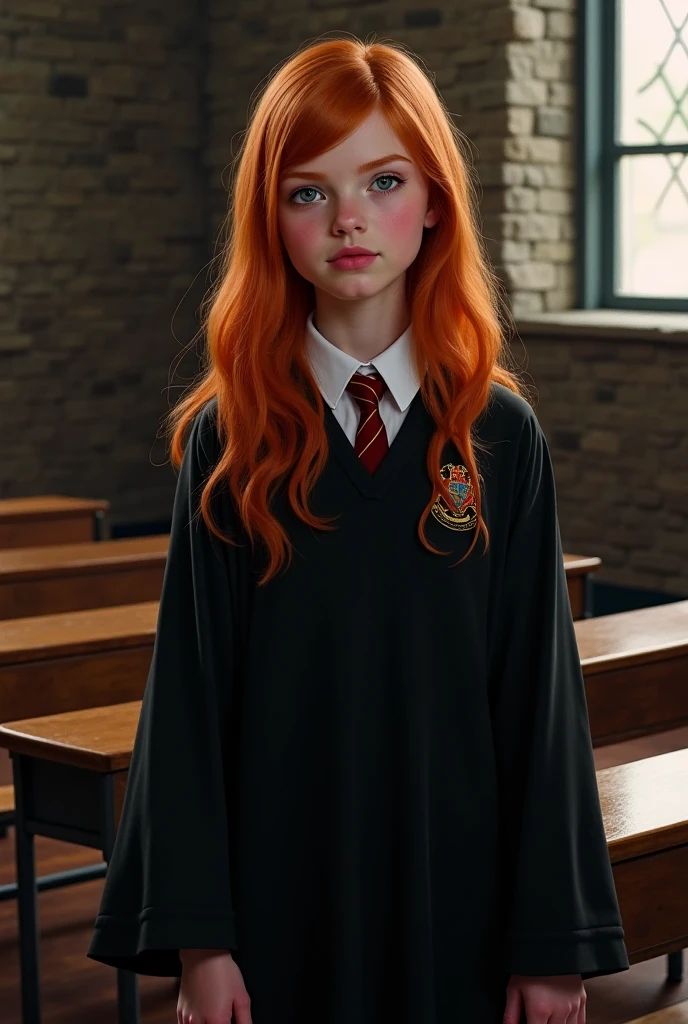 Ginny Weasley in black Hogwarts robes in class She is a pretty ager ...