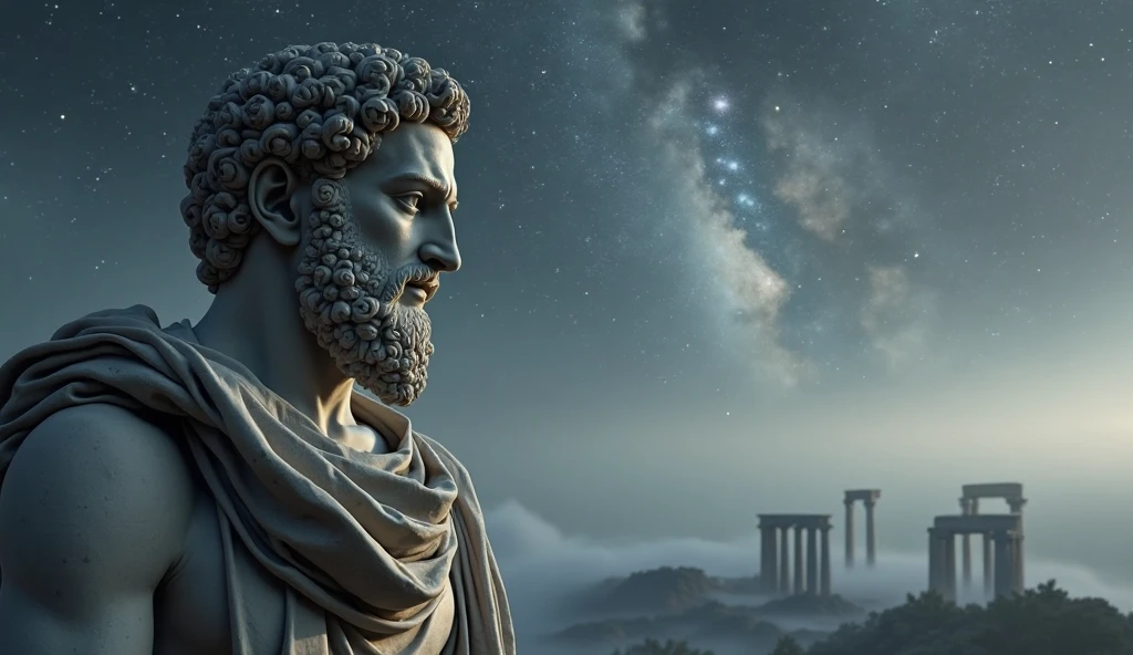 An ultra-realistic marble statue of Marcus Aurelius, with minute ...