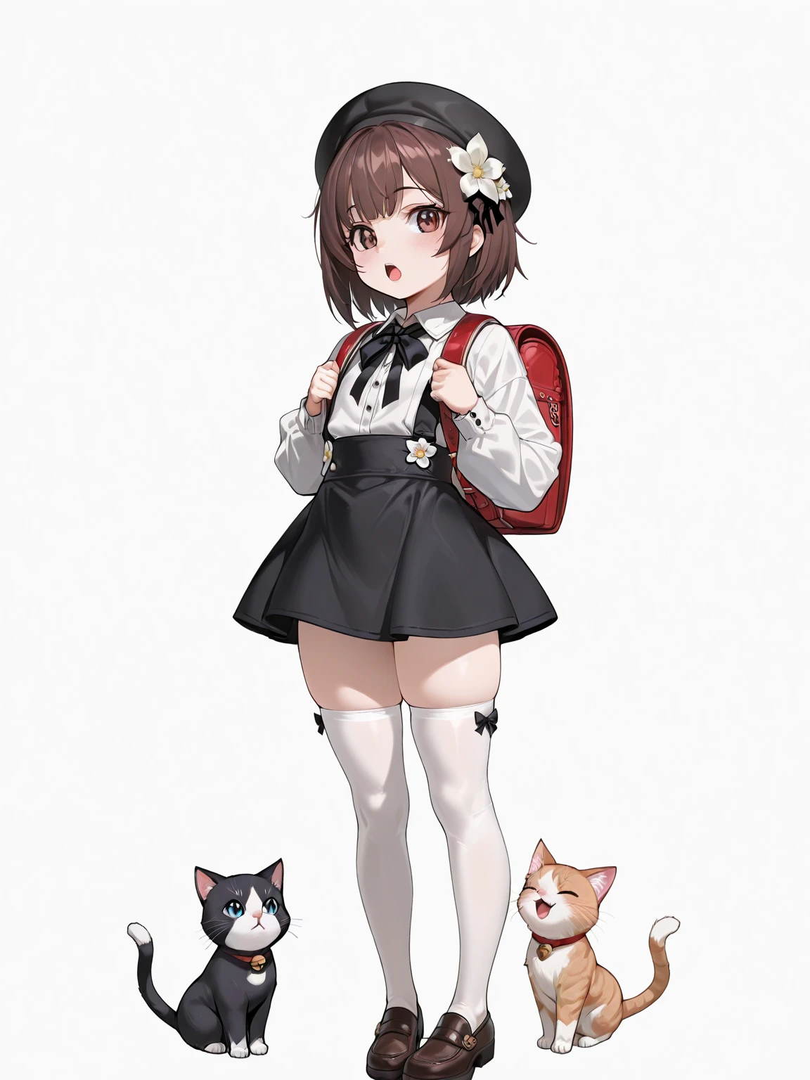 ((artist:grimgrim)), 1girl, backpack, bag, beret, black bow - SeaArt AI