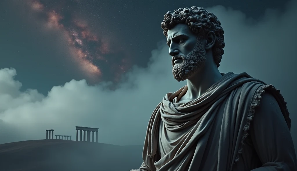 An ultra-realistic marble statue of Marcus Aurelius, with minute ...