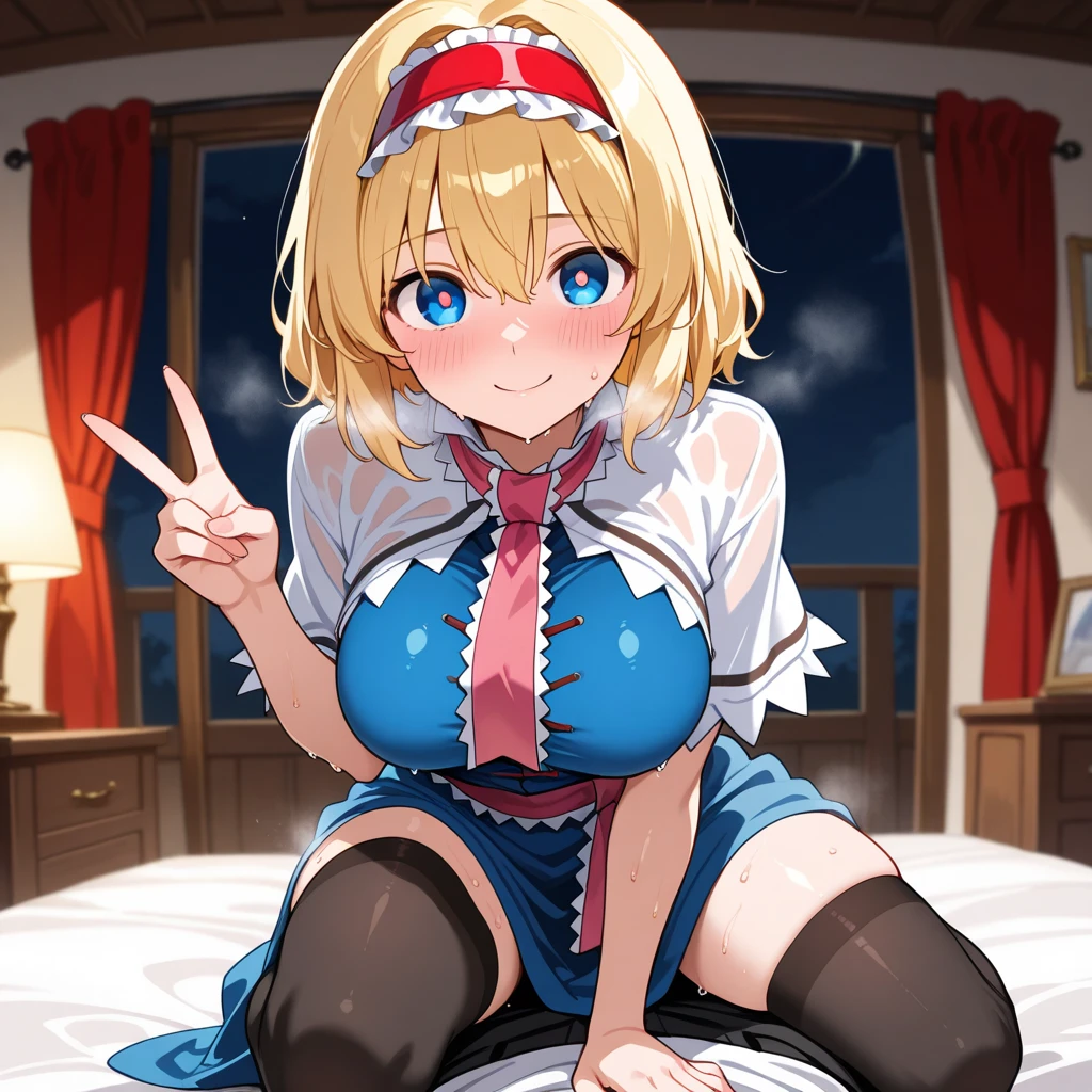 Alice margatroid,1girl,solo,slender,large breasts,black thighhighs - SeaArt AI