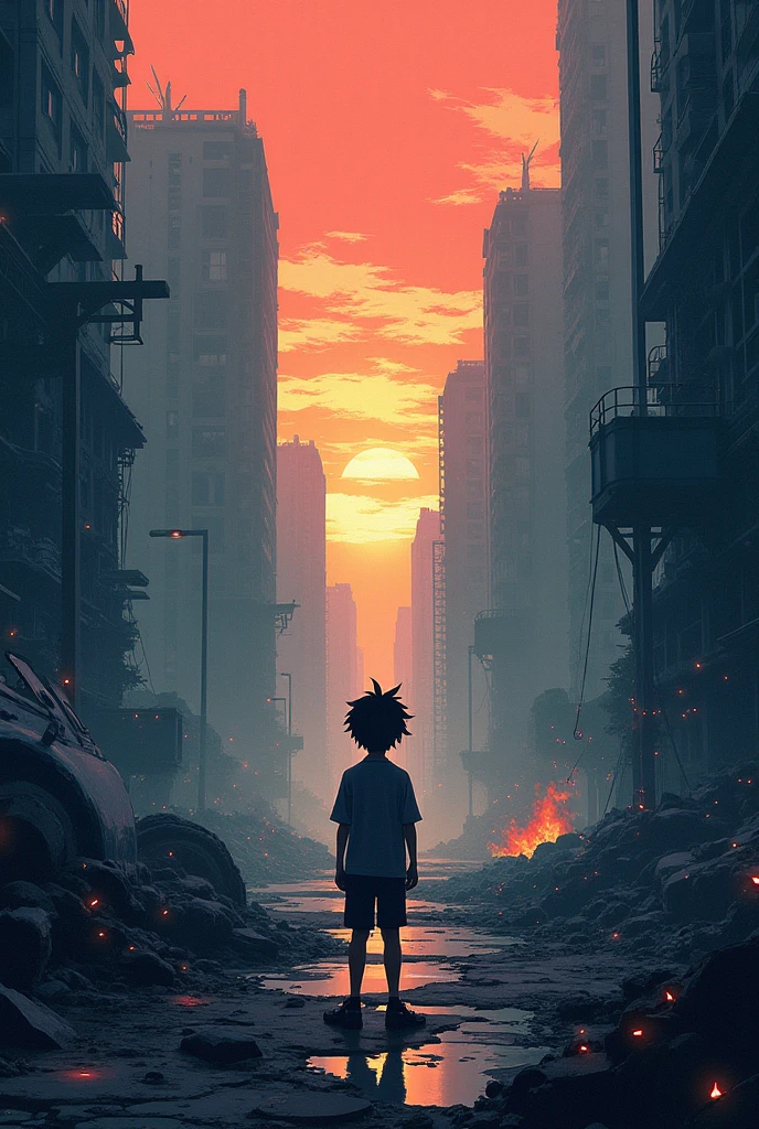 Illustration of a Japanese ruined apocalypse, in anime style - SeaArt AI