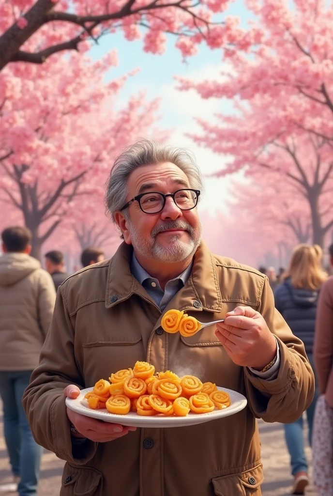 Draw a picture of a man in his 40s wearing glasses with a chubby in his ...