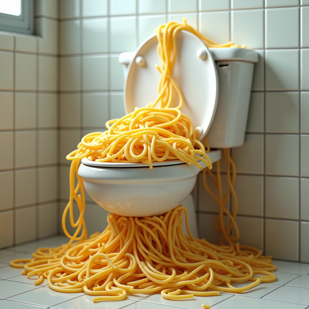 Create a photo of a toilet full of spaghetti - SeaArt AI