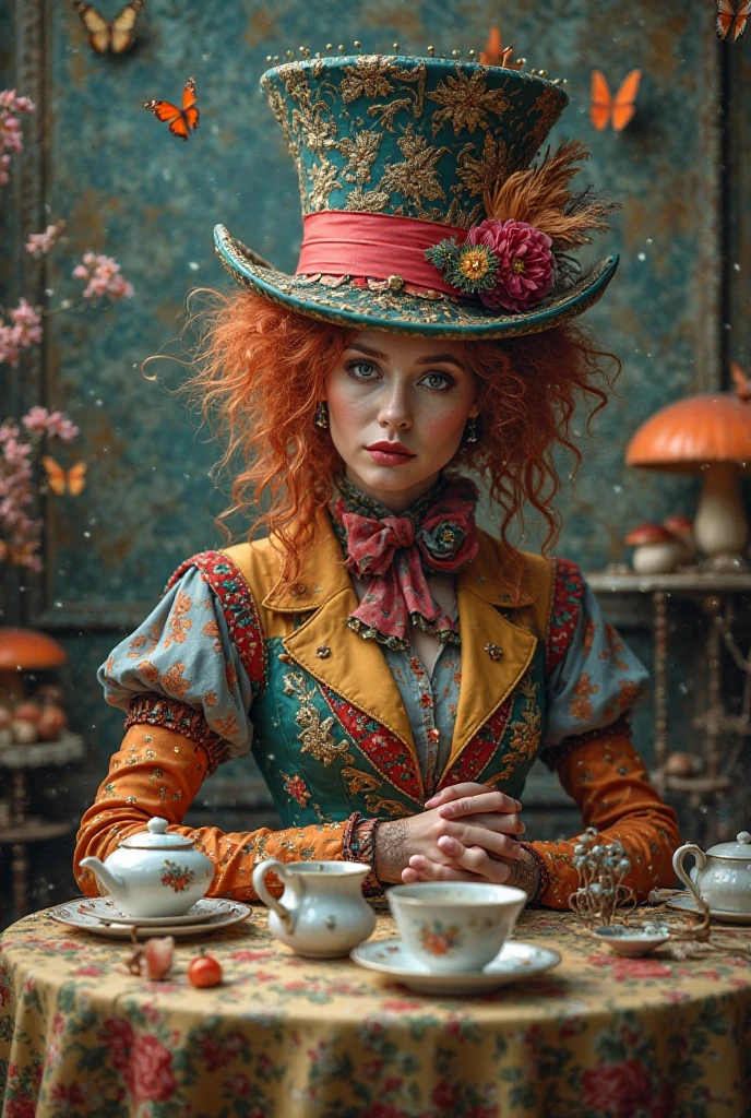 Mad hatter woman, detailed portrait of a stylish woman with wild hair ...