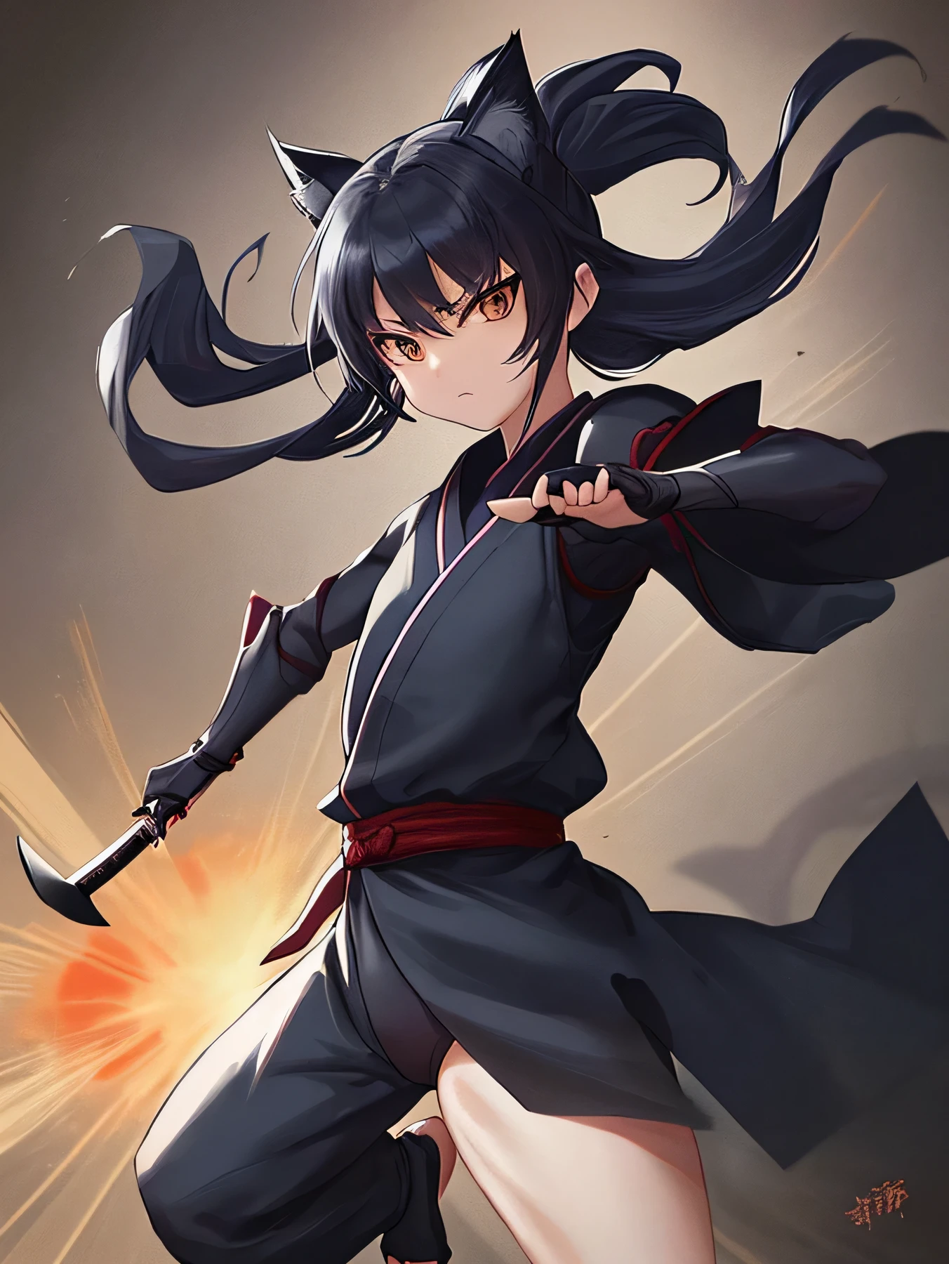 A woman in a black outfit holding a sword and a sword - SeaArt AI