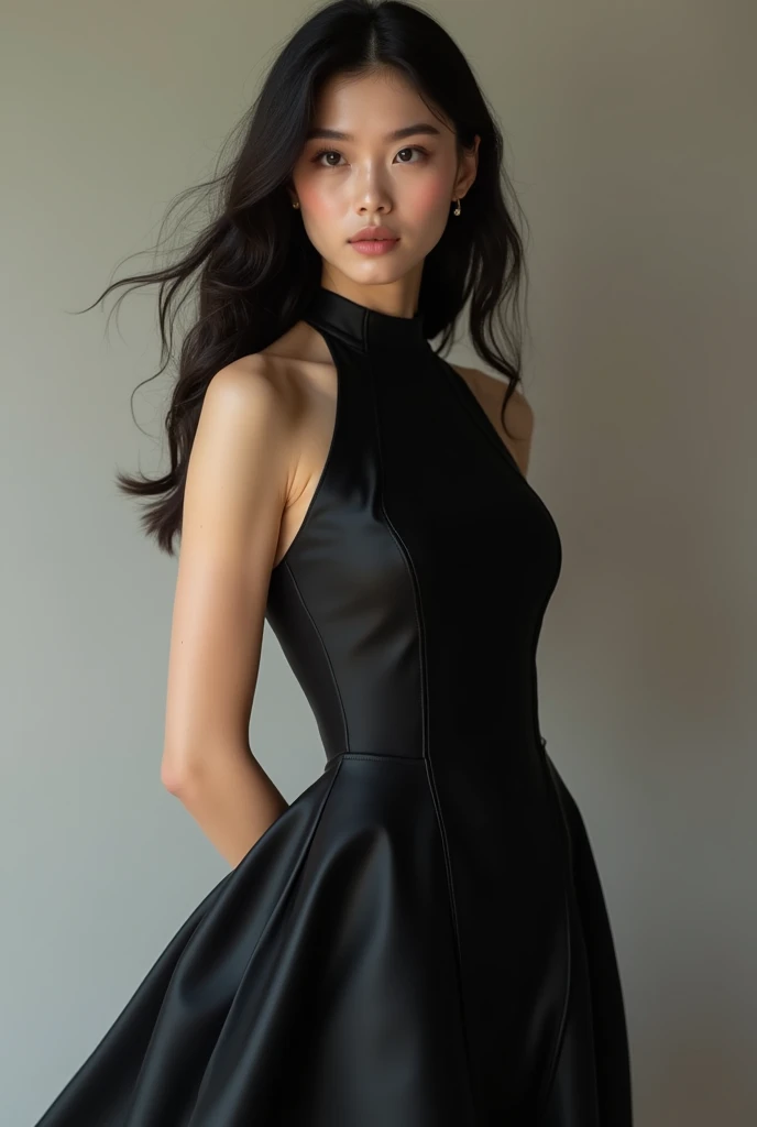 Real human female model in black dress - SeaArt AI