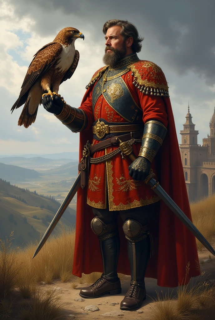 The Corinthians' musketeer with a hawk in his hand - SeaArt AI