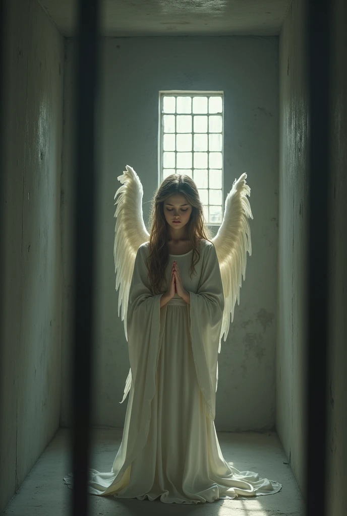 Create an angel in the cell with your hands praying - SeaArt AI