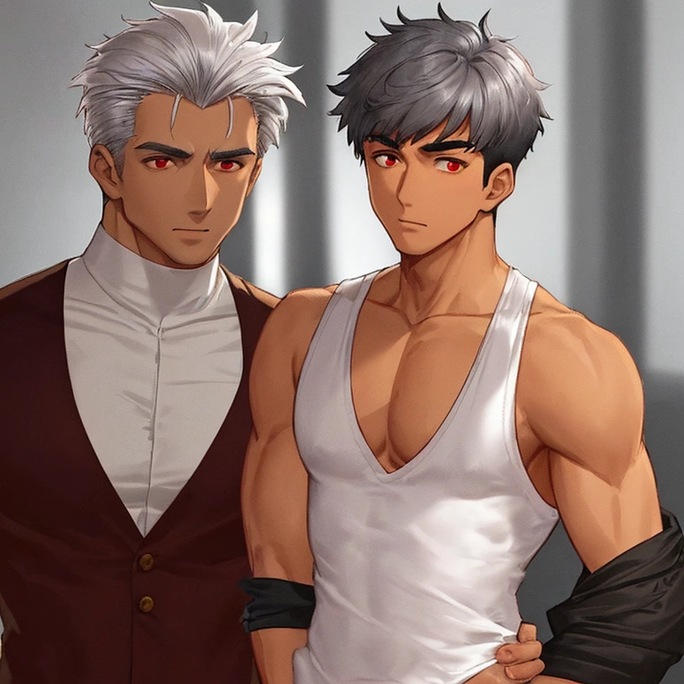 A handsome man with a handsome body, a tanned complexion, gray hair in ...