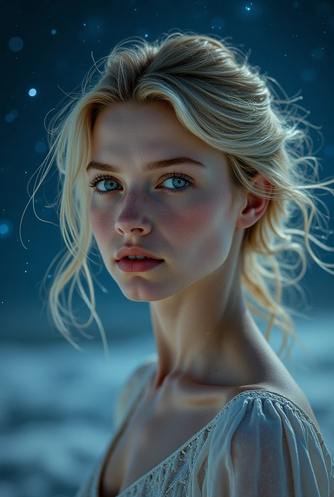 Behind the image of a very beautiful blonde woman with blue eyes in the ...