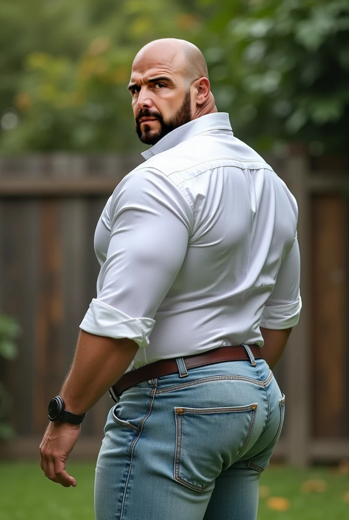 Realistic photography, 35-year-old bald muscular (((atletic big tall ...