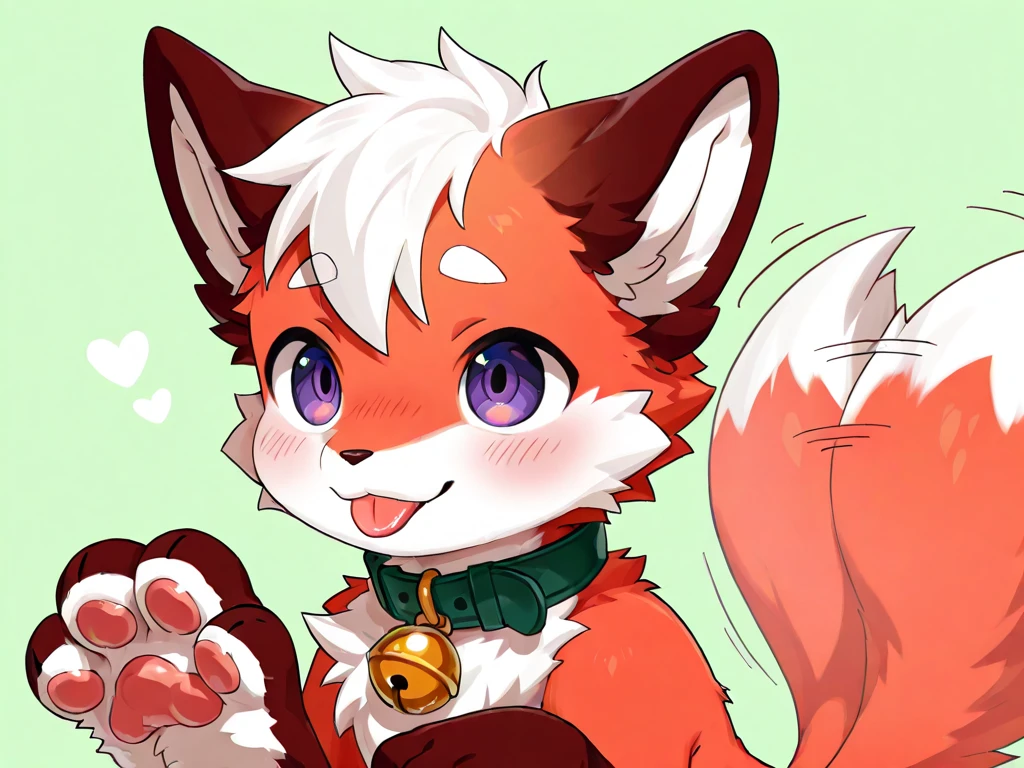 1boy, :p, animal ears, animal hands, bell, blush, body fur, brown fur ...