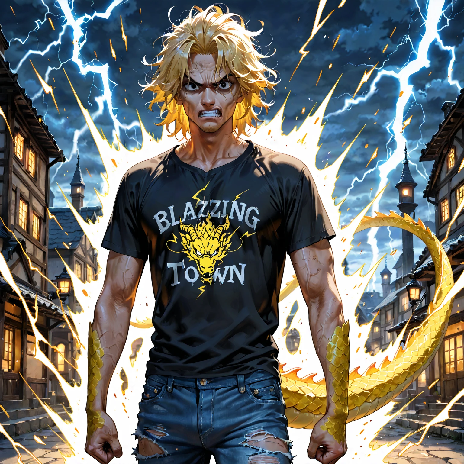 Male, Adult, Blonde Hair, Disheveled Hair, Black Eyes, Tattered Loose ...