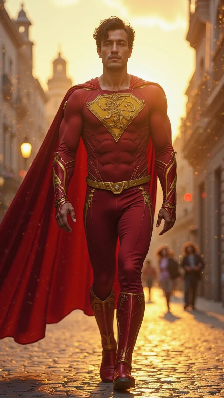 "A hyper-realistic, full-body photograph of a Spanish superhero ...