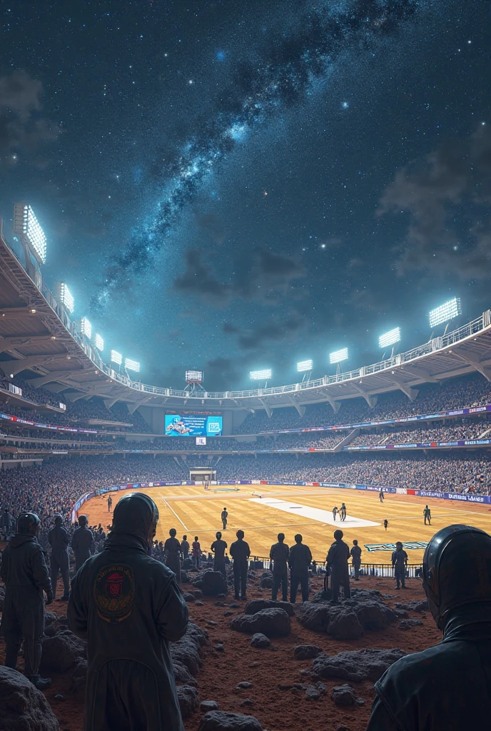 A cricket stadium on space - SeaArt AI