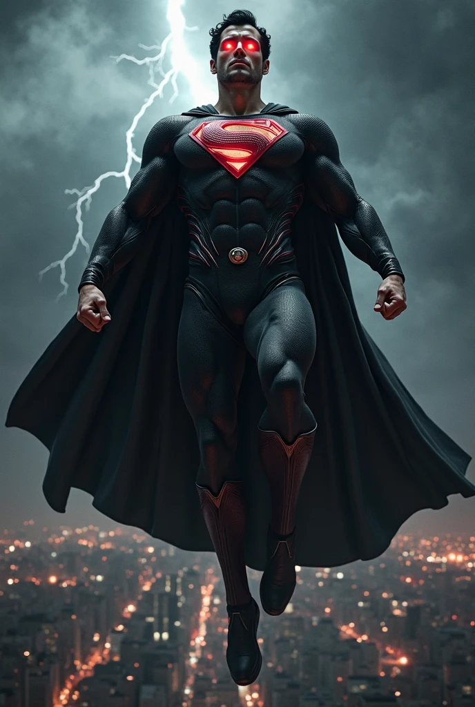 Superman hovers high above a dark, stormy Metropolis skyline - SeaArt AI