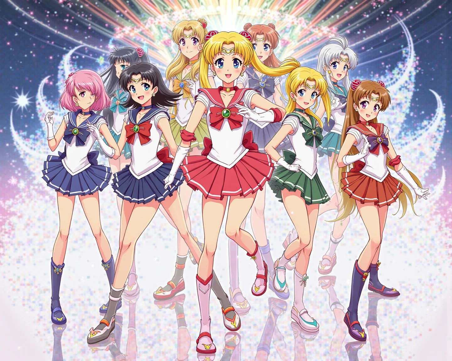 All sailor scout posibg together from the anime Sailor Moon, group ...