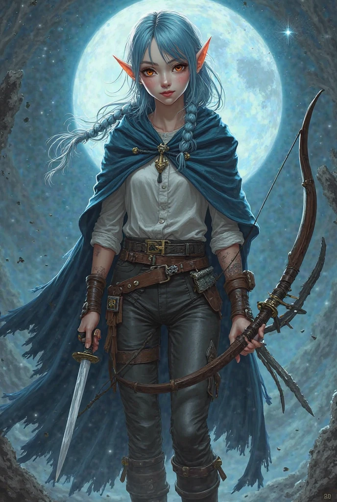 A female elf Piel: Pale as Moonlight Cabello: with blue highlights with ...