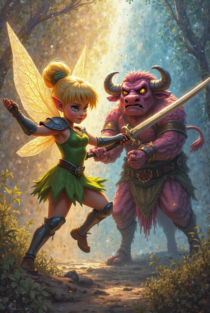 I want an image of TinkerBell fighting with a sword. There's - SeaArt AI