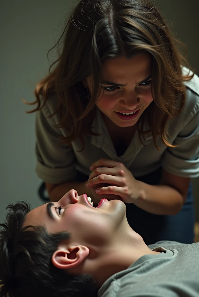 Girl stomping on the boy's face with her feet 120 fps - SeaArt AI