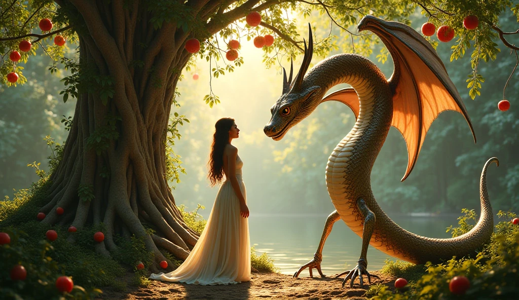 Create Eve talking to the serpent in front of the Tree of Knowledge of ...