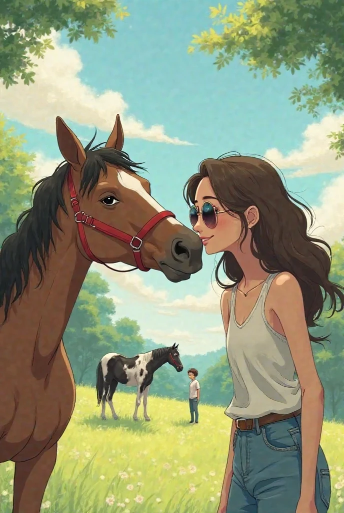 A beautifully illustrated Ghibli-style scene of a young woman with wavy ...