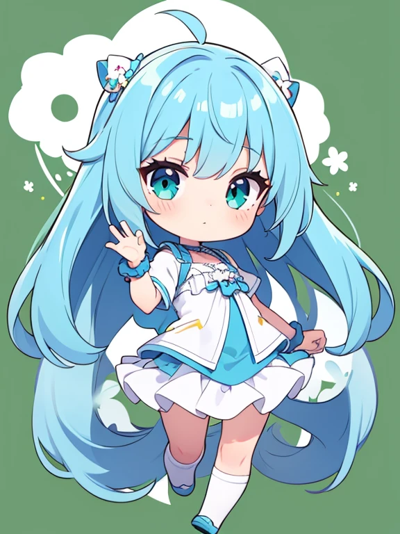1girl,sky blue hair,cyan eye,long hair,chibi,staning, full body - SeaArt AI