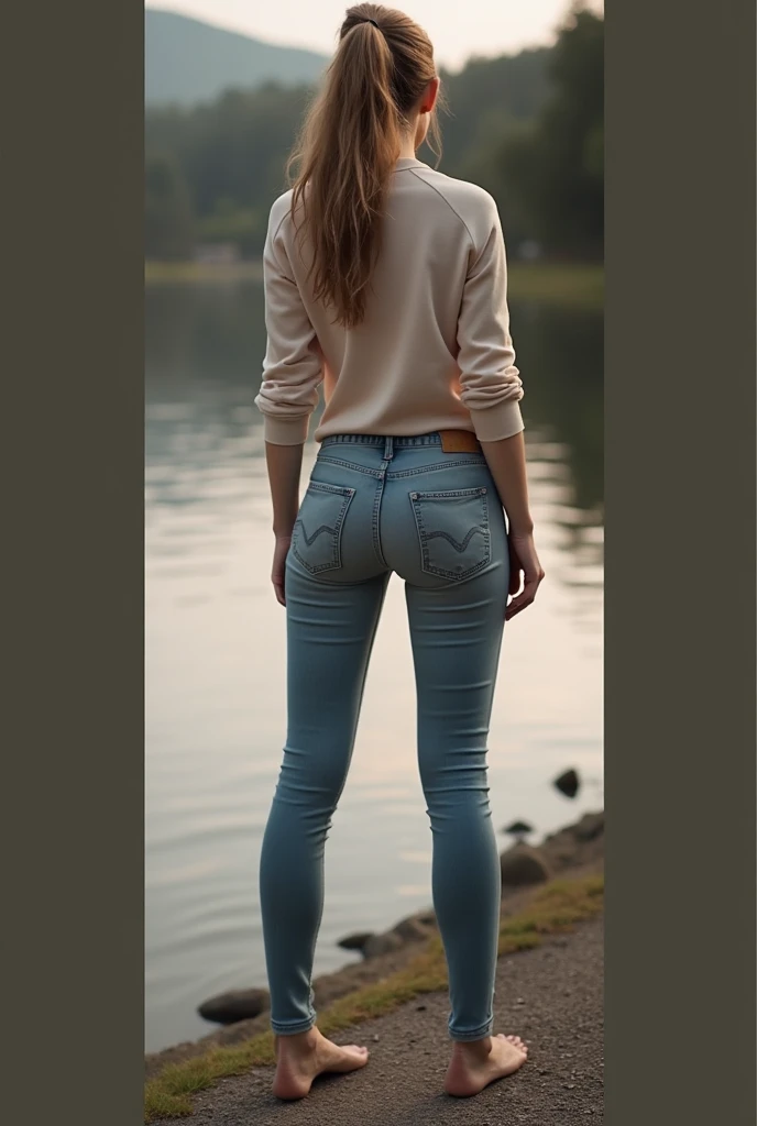 1girl, 38-year-old, European skinny woman, rear view, slim rounf butt ...
