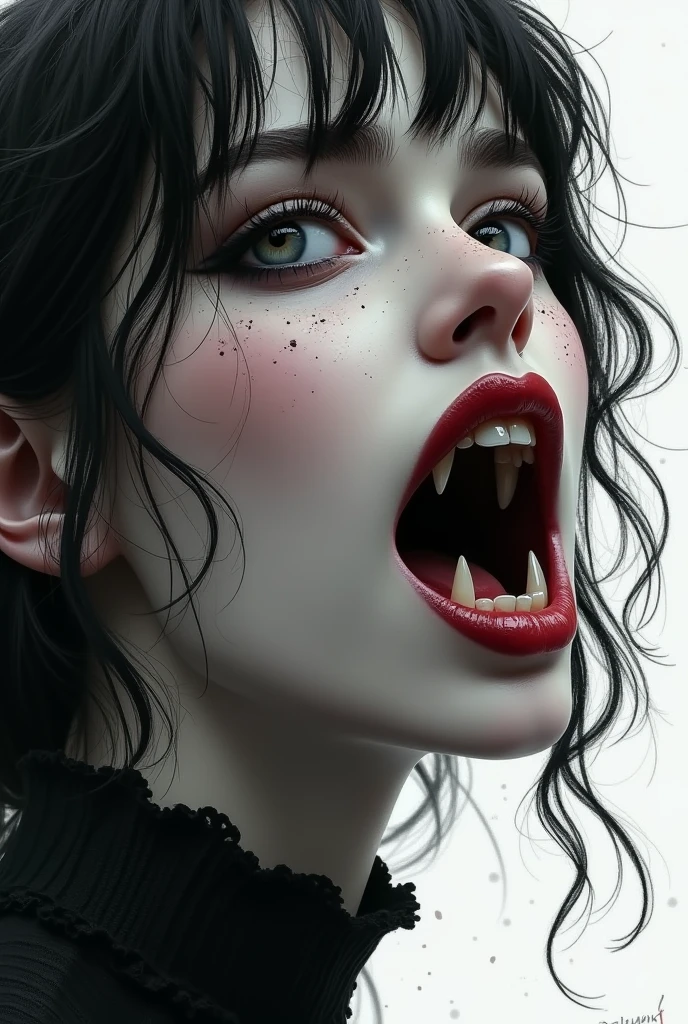 Cute goth girl but with horrific sharp fangs venom like teeth black and ...