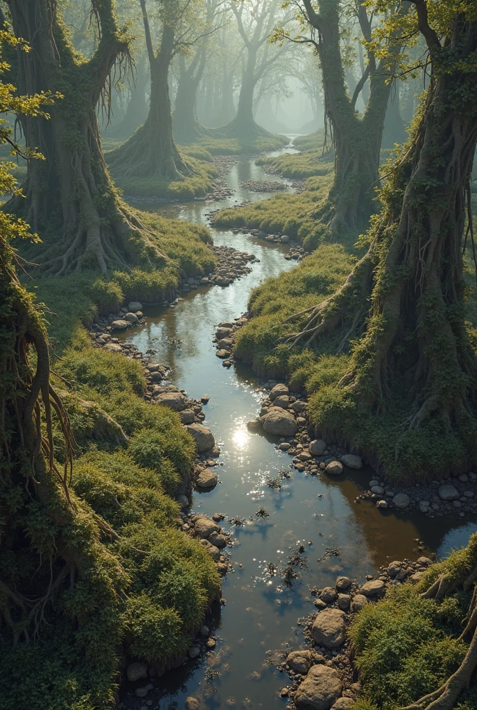 Bird eye view of swamp with dirt and grasses, realistic, fantasy ...