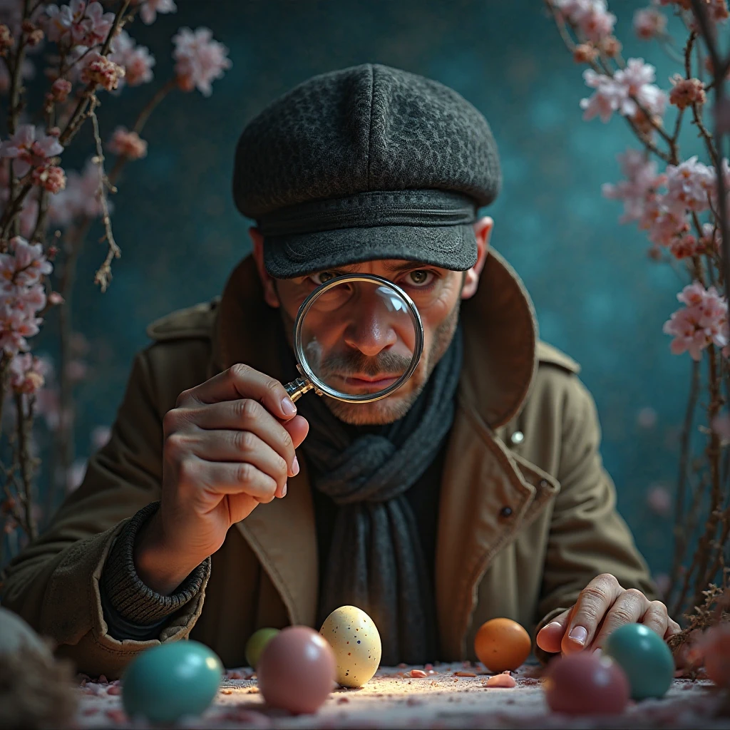 The detective looking through a loupe, it's Easter time! - SeaArt AI