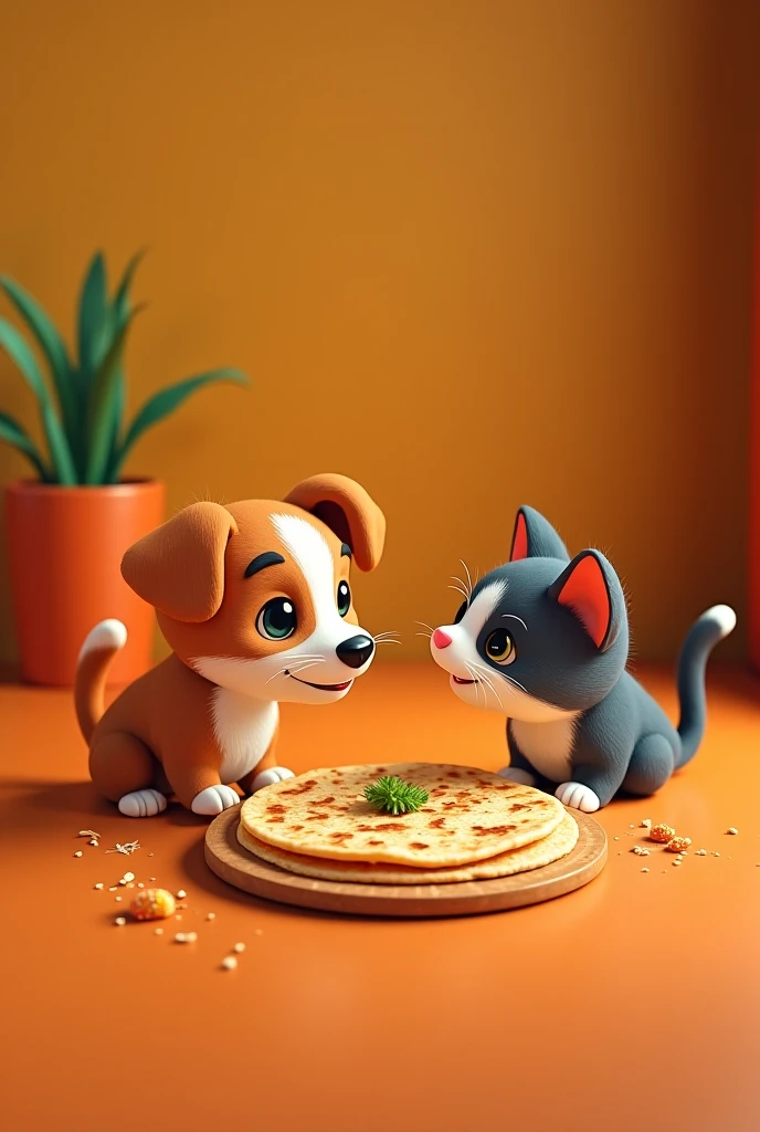 Dog and cat eat chapati - SeaArt AI