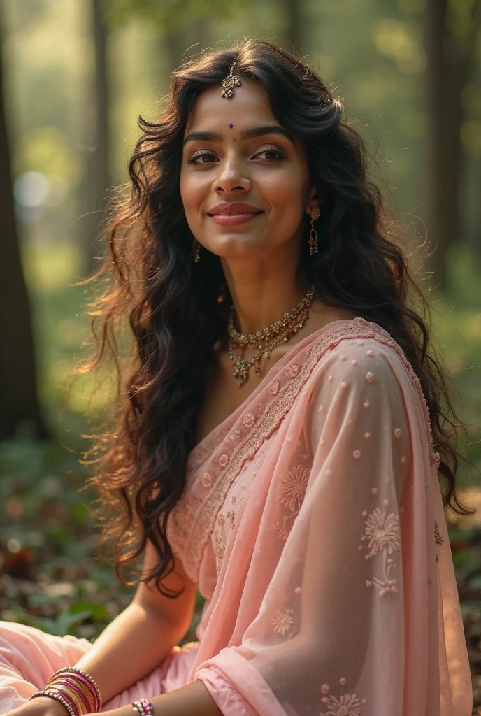 A young Goddess Parvati sitting in deep meditation in a dense forest ...