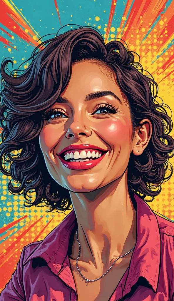 A comic book style illustration of an adult American woman, sorrindo ...