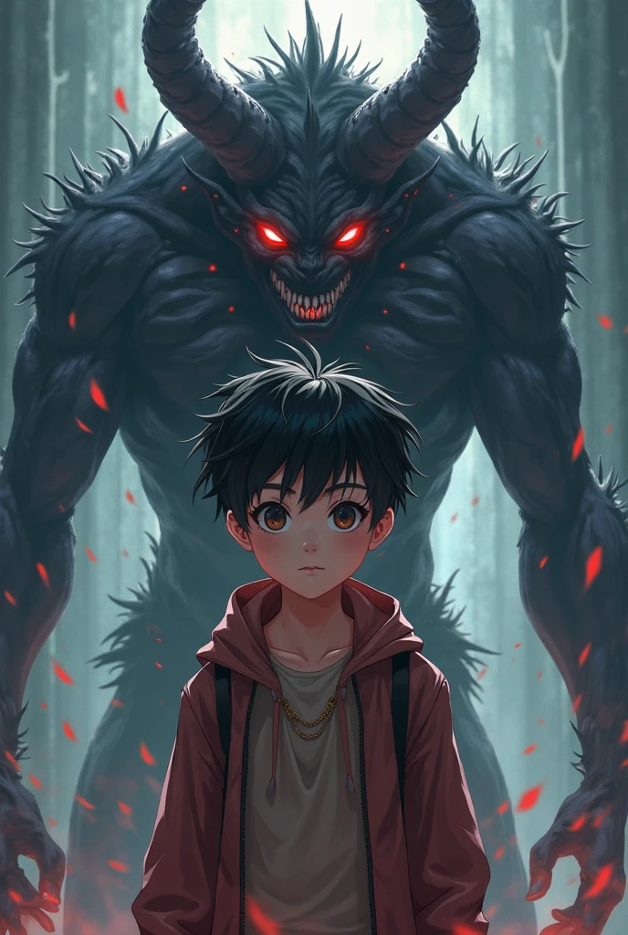 Anime boy with a demon behind him - SeaArt AI
