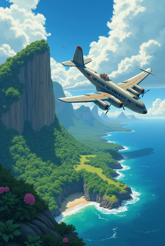 A Plane Falling from the Sky Towards an Island, At the Ghibli animation ...
