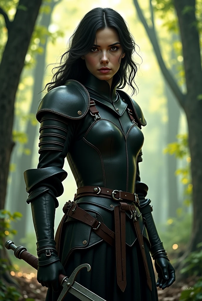 A young woman from the Middle Ages with black hair and eyes shone under ...