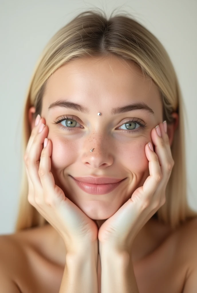 A calm and confident young white woman in her mid-20s, with straight blonde hair - SeaArt AI