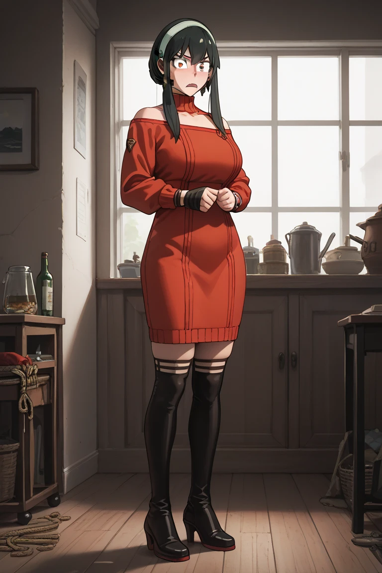 Yor forger, (with out look outfit costume ), arms are bound with rope ...