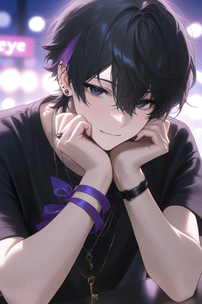 (masterpiece, top quality, very detailed) 1 boy, black hair、center separation - SeaArt AI