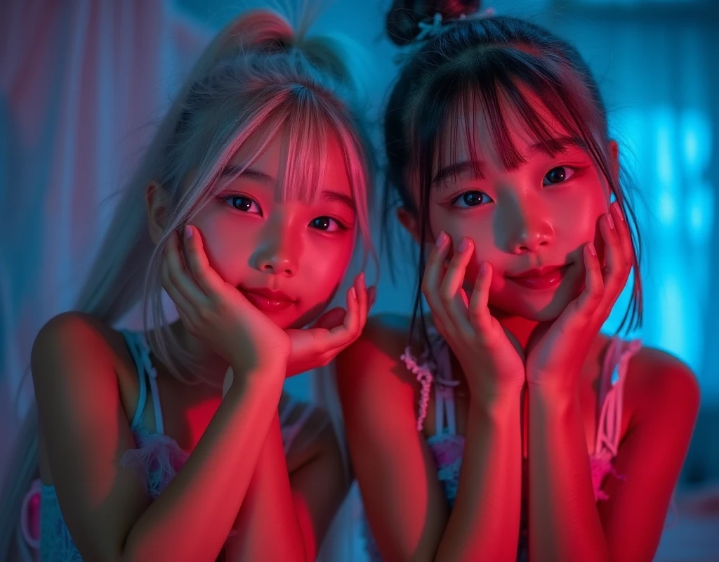 2girls,2 girls、(((Standing to the left and right of the angle of view ...
