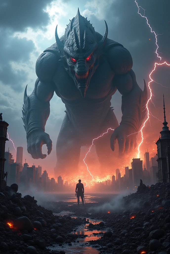 Behemoth,leviathan,epic battle,apocalyptic landscape,dark clouds ...