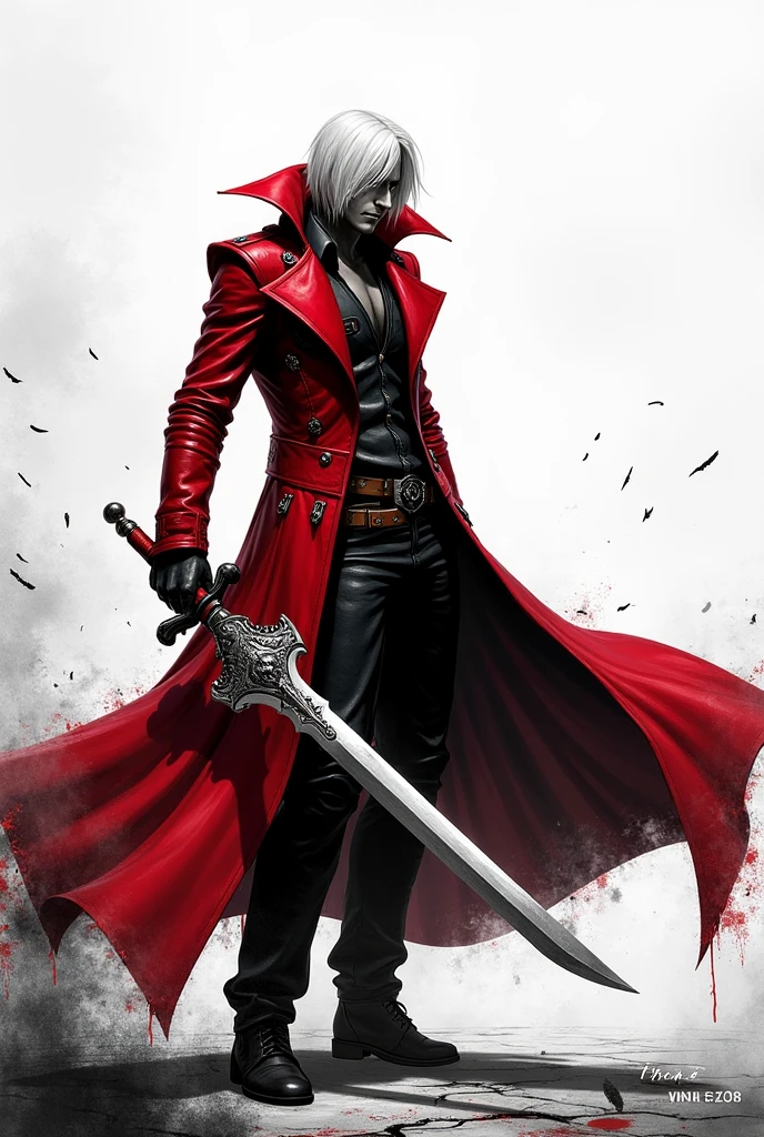 Dante from devil may cry, wearing red coat, dynamic pose holding the ...